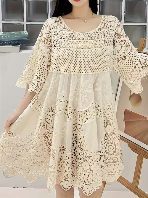 Women Casual Lace Beach Cover Up Long Sleeve
